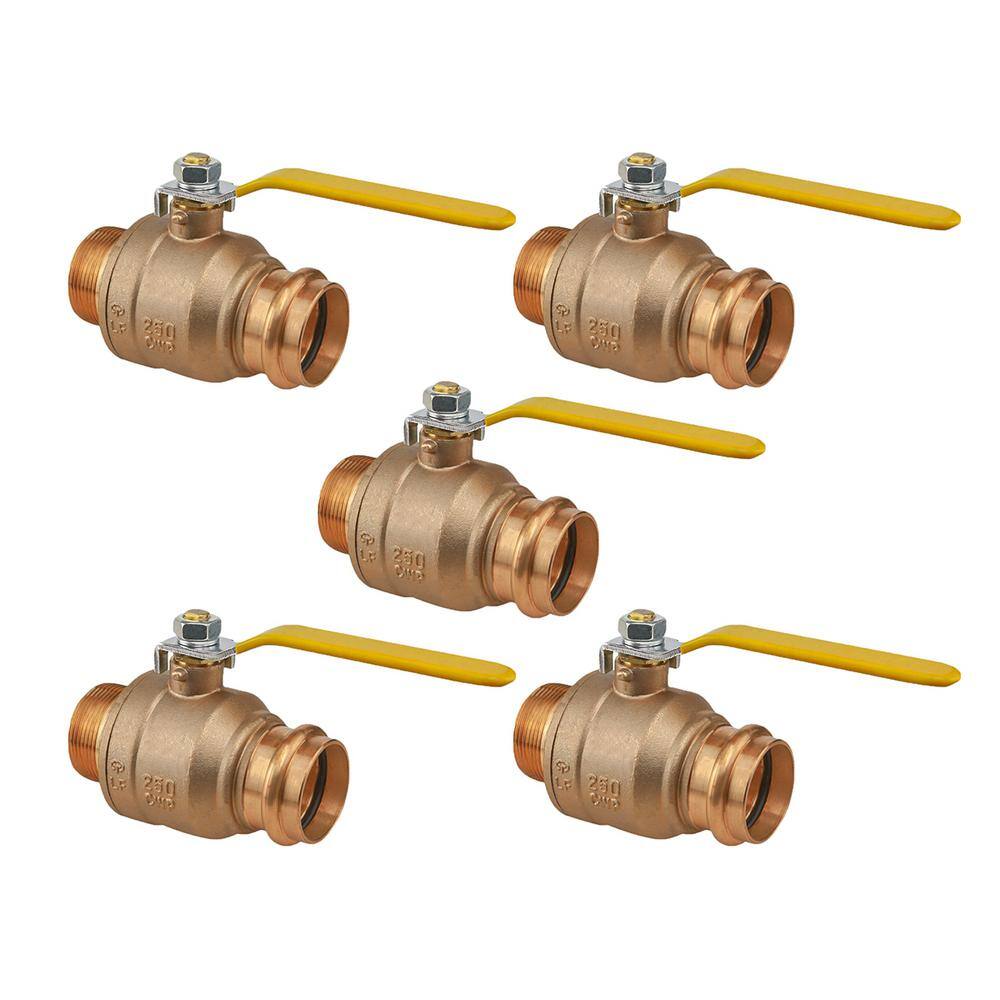 PLUMBFLEX 3/4 in. Press x MIP Brass Adapter Ball Valve (Pack of 5 ...