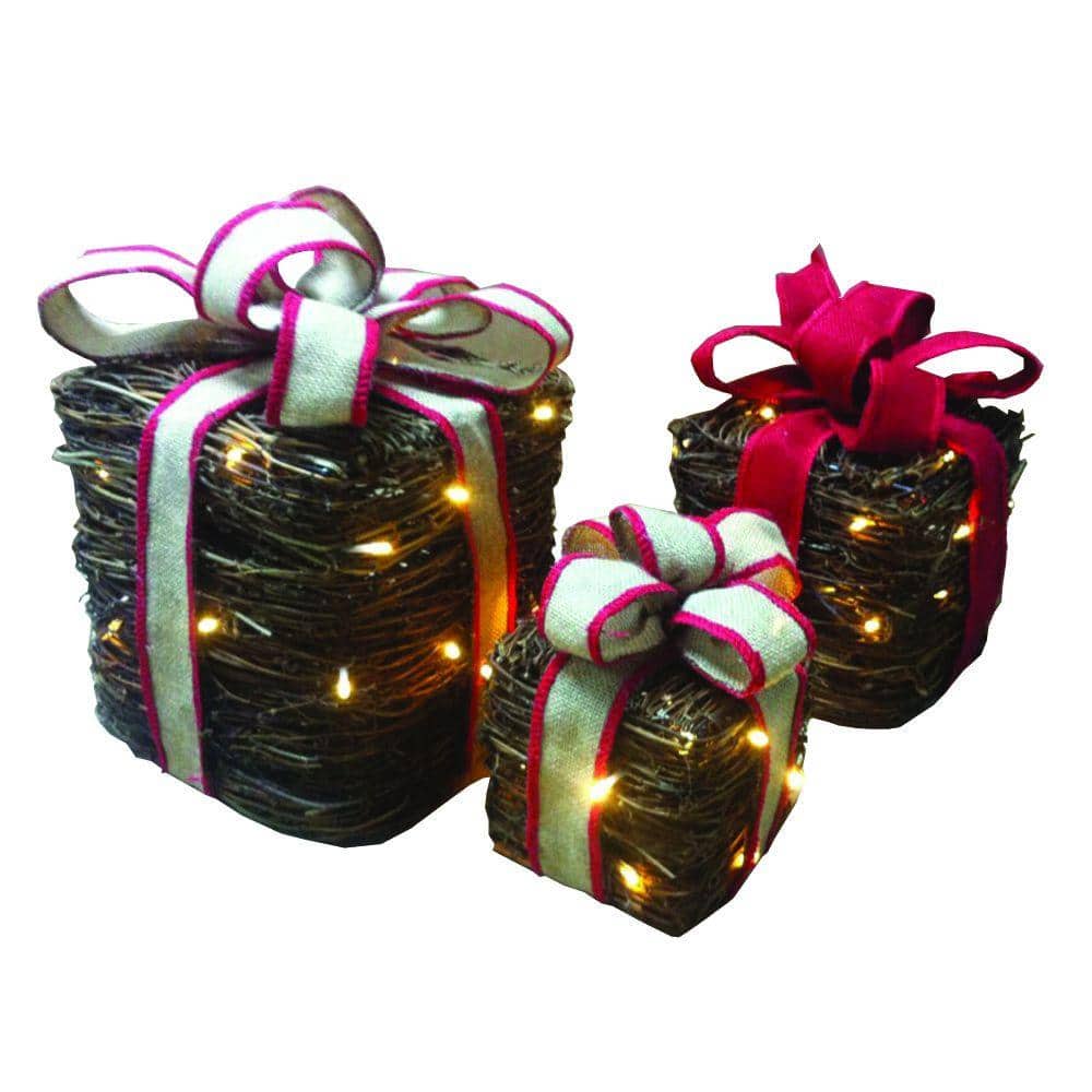 Home Accents Holiday 12.5 in. Pre-Lit Vine Gift Boxes (Set of 3) A0115 ...