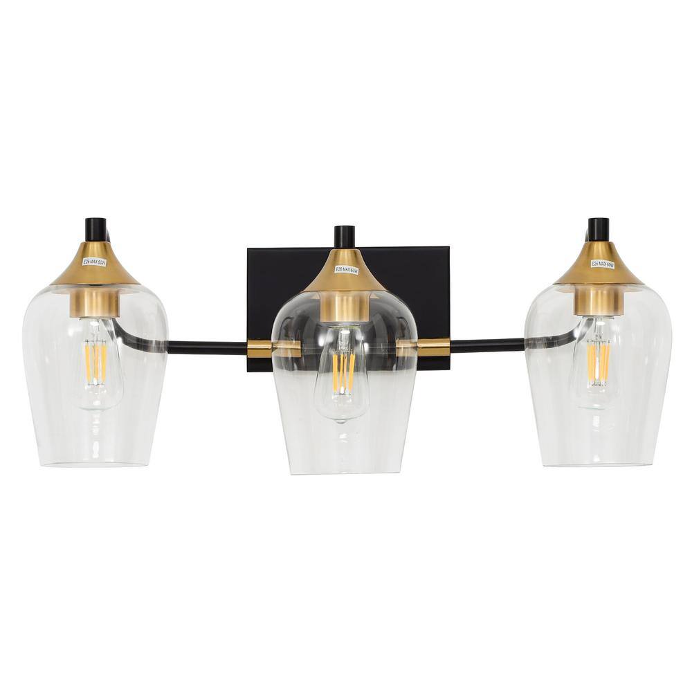 YANSUN 21 in. 3-Light Gold Vanity Light with Clear Crystal Shade HA ...