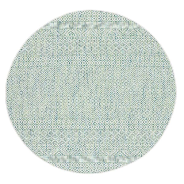 SAFAVIEH Courtyard Ivory/Green 7 ft. x 7 ft. Geometric Diamond Indoor ...