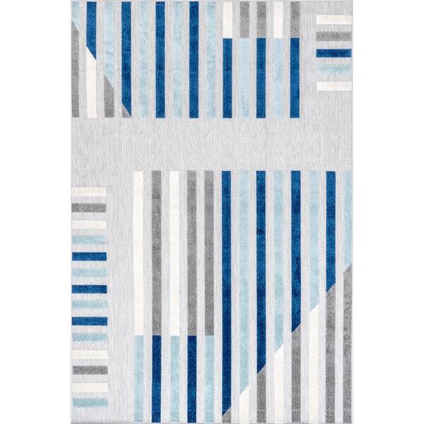 nuLOOM Laurie Colorful Striped Light Gray 5 ft. x 8 ft. Indoor/Outdoor ...