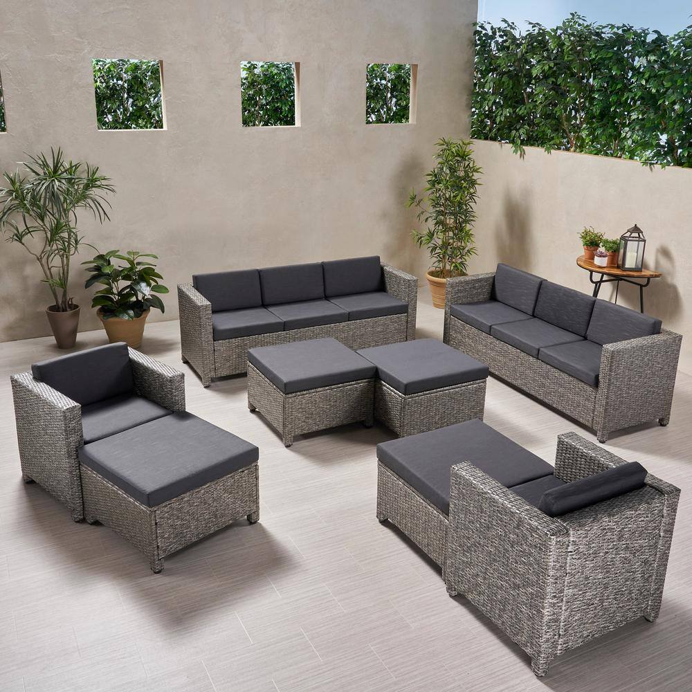 Noble House Puerta Mixed Black 8-Piece Faux Rattan Sofa Outdoor Patio ...