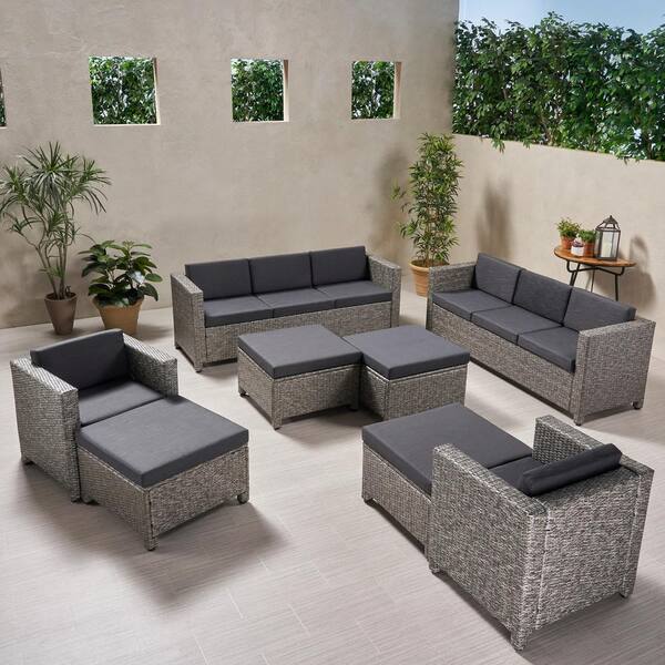 Noble House Puerta Mixed Black 8-Piece Faux Rattan Sofa Outdoor Patio ...