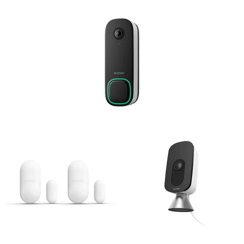 ecobee Smart Video Doorbell (Wired), Door/Window Sensor 2 Pack and Indoor Security Camera Combo ...