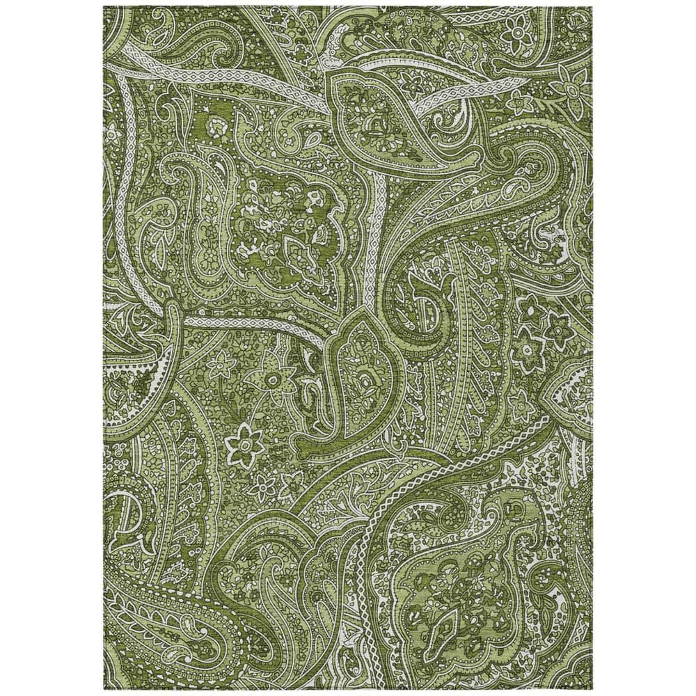 HomeRoots Artichoke Green, Olive Green 8 ft. x 10 ft. Woven Paisley ...