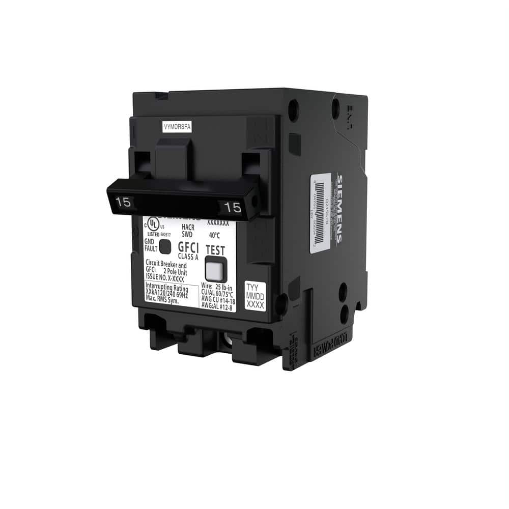 Siemens QPFBN 15 Amp 2-Pole GFCI Plug-On Neutral Circuit Breaker ...