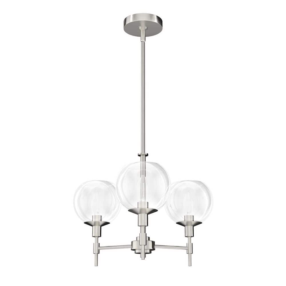 Hunter Xidane 3-Light Brushed Nickel Crystal Chandelier with Clear ...
