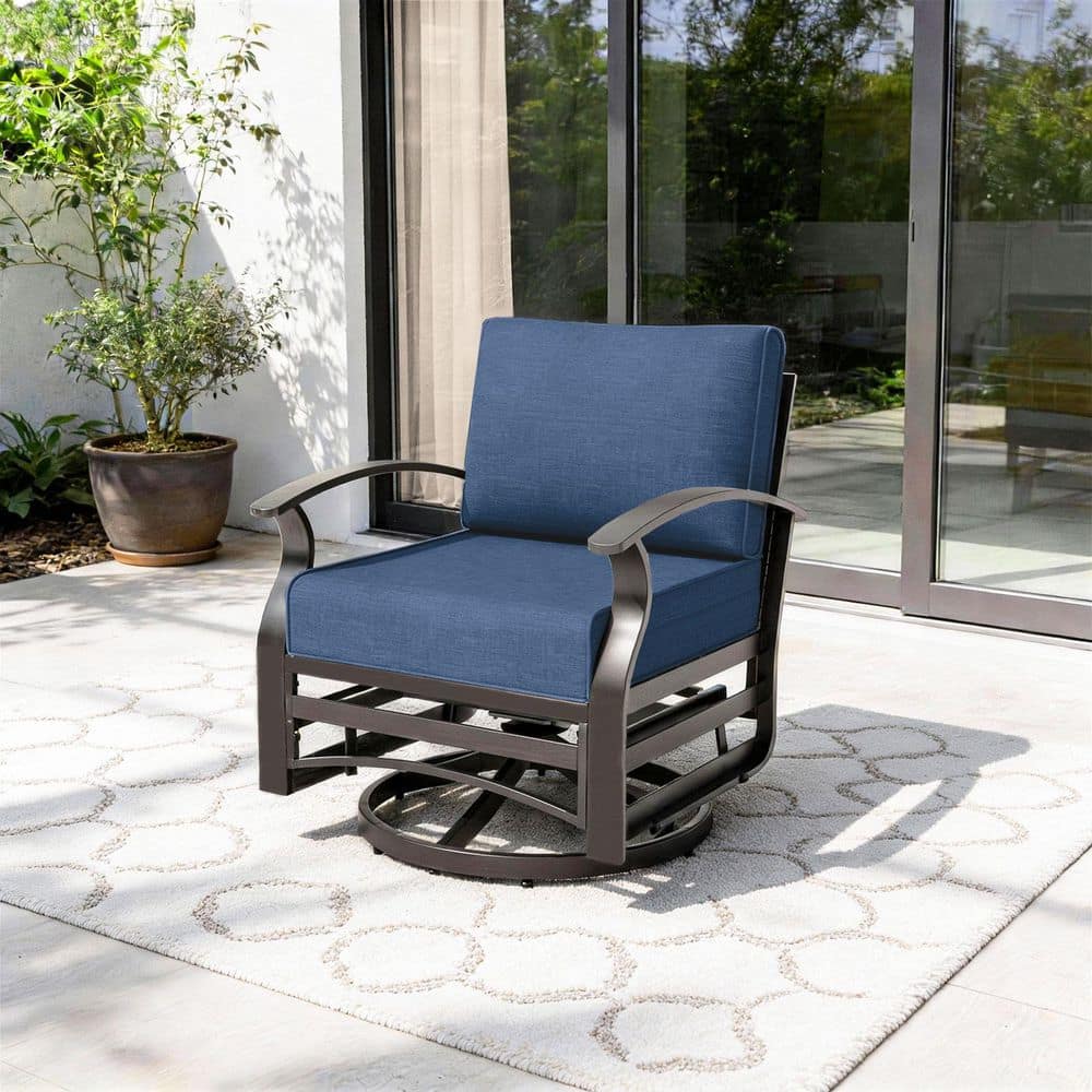 Halmuz 33 in. Aluminum Swivel Outdoor Rocking Chair with 5.1 in. Thick ...