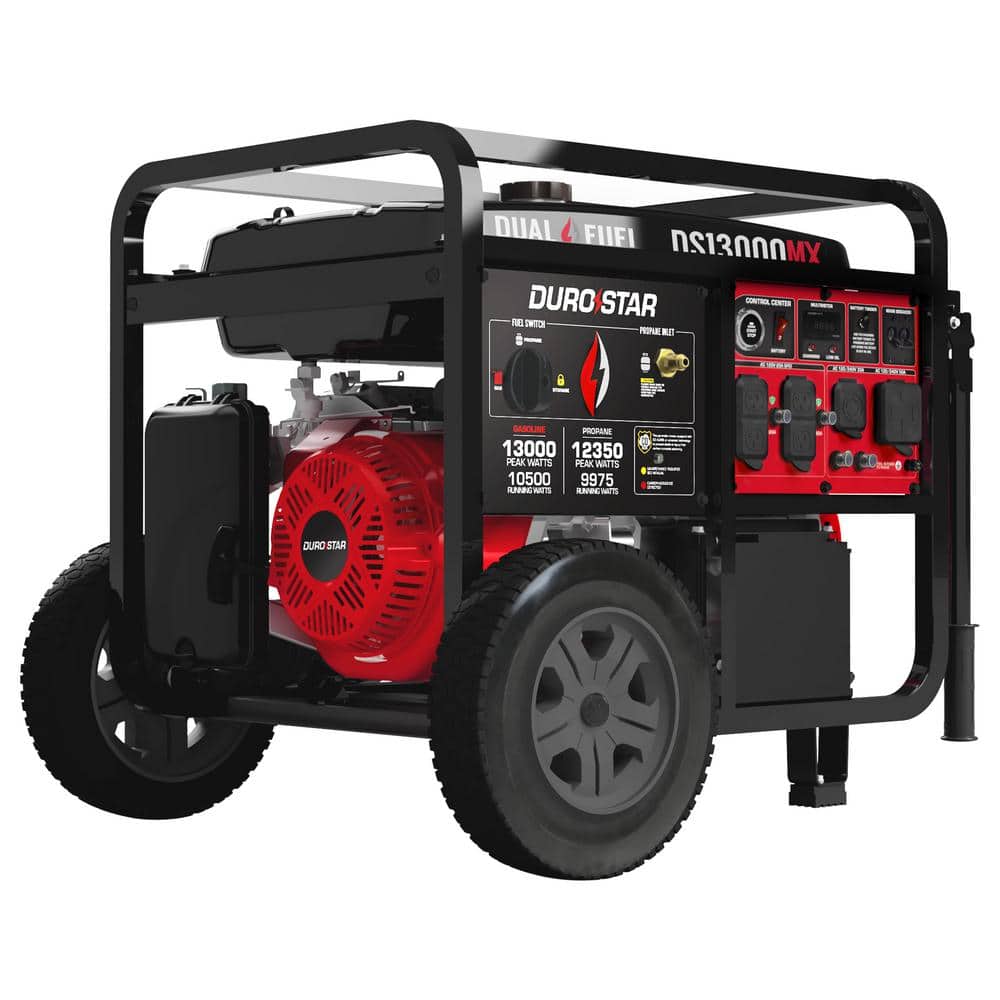 Durostar 13000-Watt Push Button Start Dual Fuel Gas and Propane Powered ...