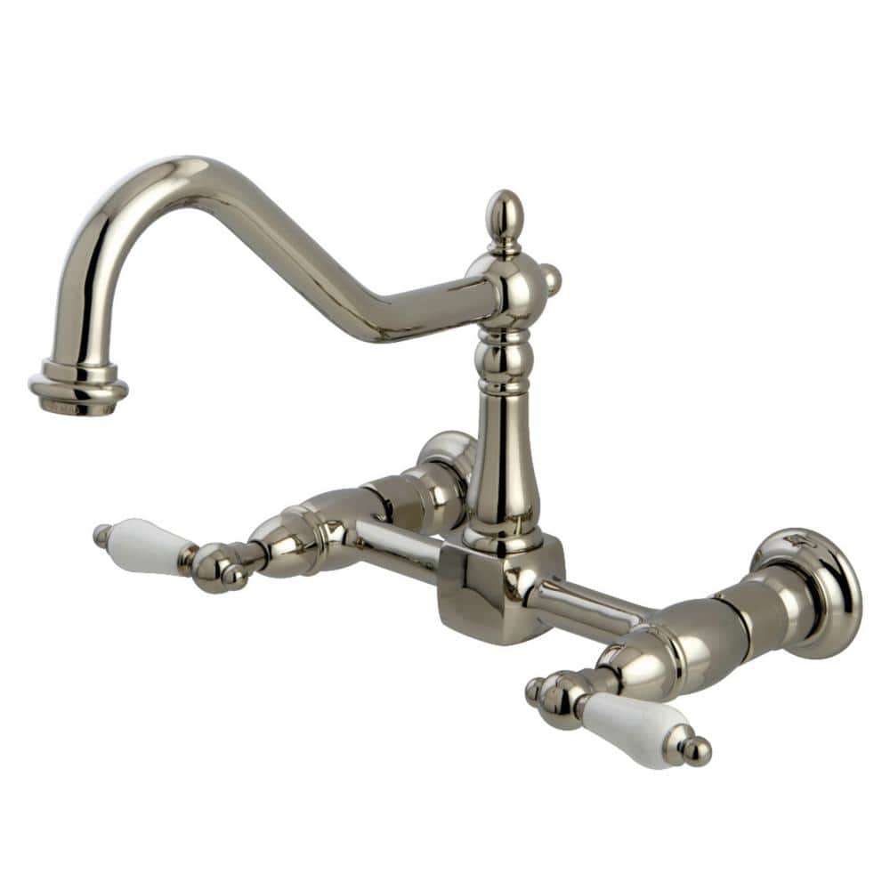 Kingston Brass Heritage 2 Handle Wall Mount Standard Kitchen Faucet In