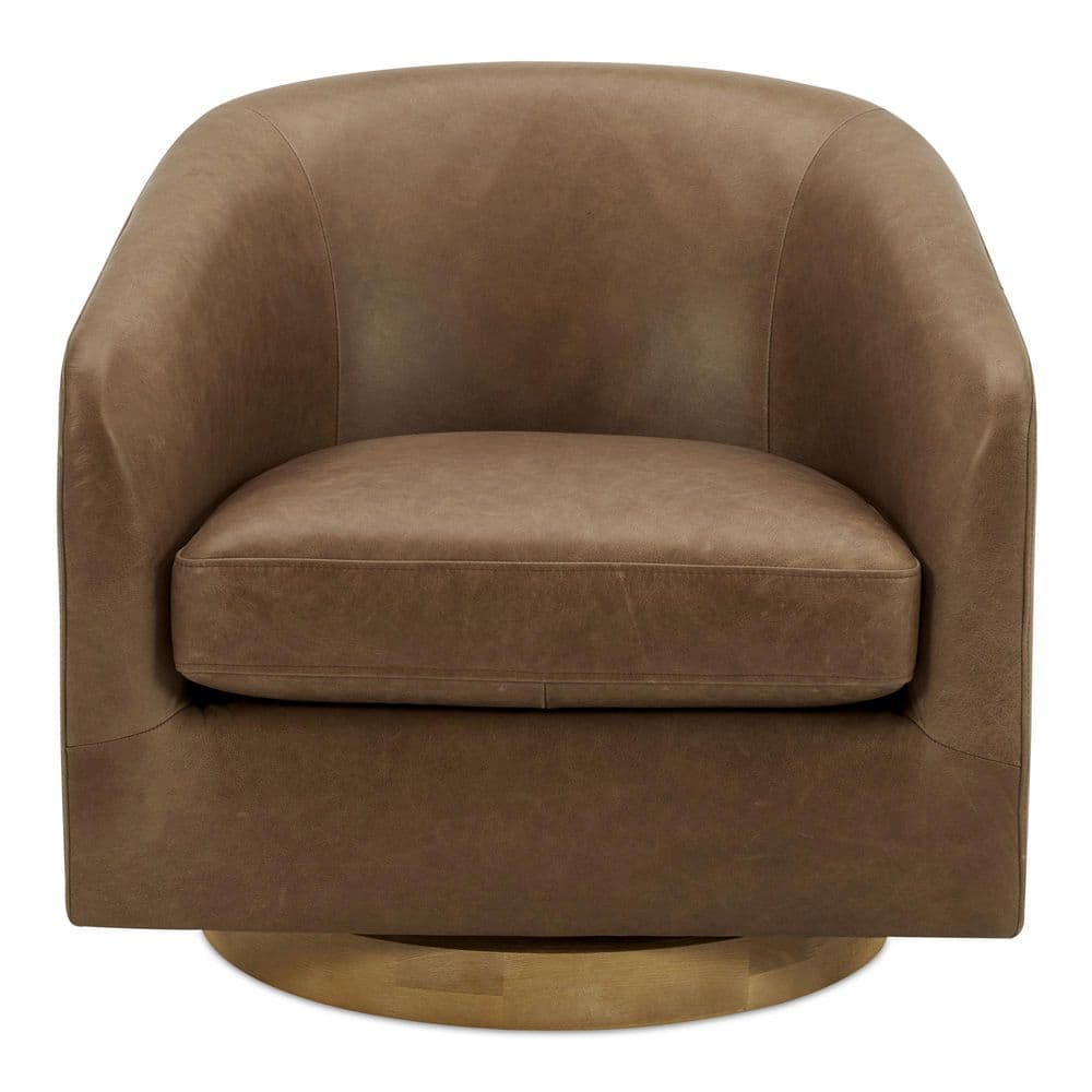 NADAAL STUDIOS Grayson Tan Leather Accent Chair with Swivel Base and ...