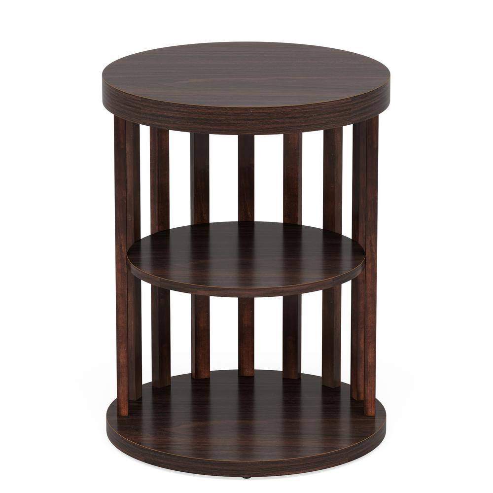 TRIBESIGNS WAY TO ORIGIN Andrea 19 in. Walnut Round Wooden End Table with Storage Shelves HD ...