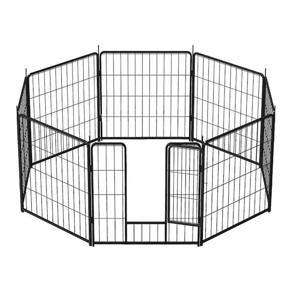 Tidoin 24 in. 8 Panels Black Metal Heavy Duty Portable Garden Fence Pet ...