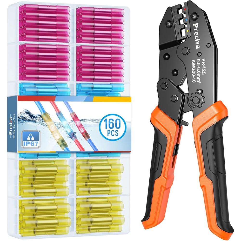 Lukyamzn 1.46 in. Ratcheting Wire Crimper Tool Kit with (160 PCS) Heat ...