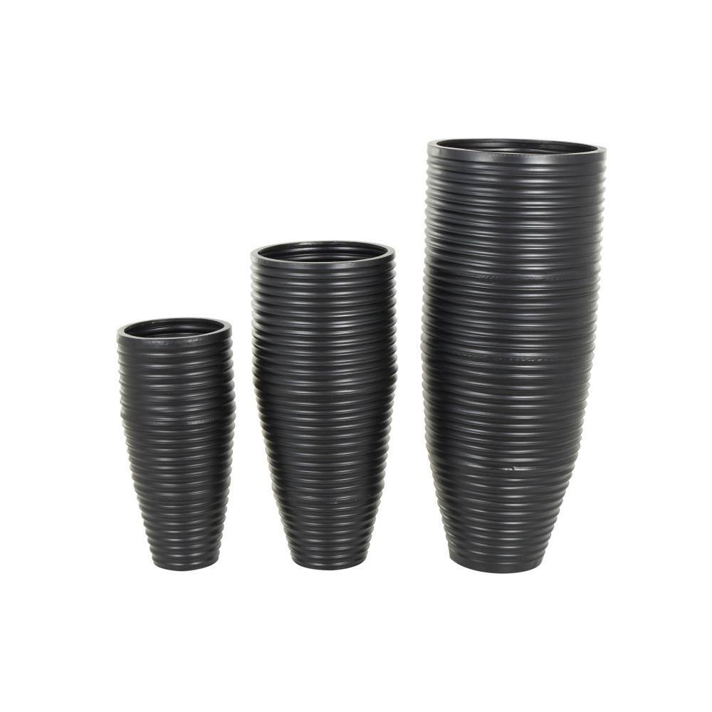 Litton Lane Black Ribbed Tall Floor Metal Decorative Vase with ...