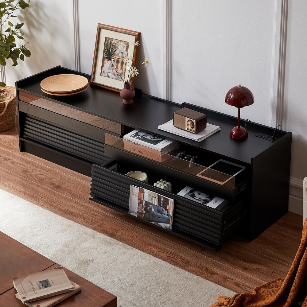 Harper & Bright Designs Black TV Stand Fits TVs Up to 70 to 79 in. with ...