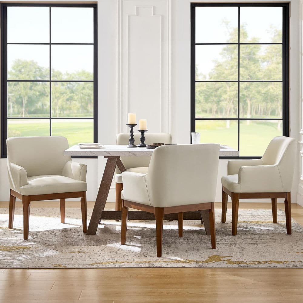 JAYDEN CREATION Theodore Ivory Faux Leather Dining Chair with Solid ...