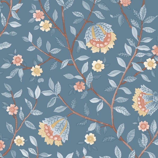 Veer Decor Vintage Botanical Blooms Blue Wallpaper Sample VRBT01-991W1 ...