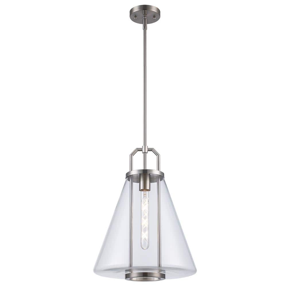 Bel Air Lighting River 13.25 in. 1-Light Brushed Nickel Pendant Light Fixture with Clear Glass ...