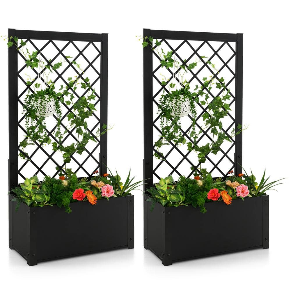 HONEY JOY 49 in. Metal Planter Box w/Trellis Raised Garden Bed w ...