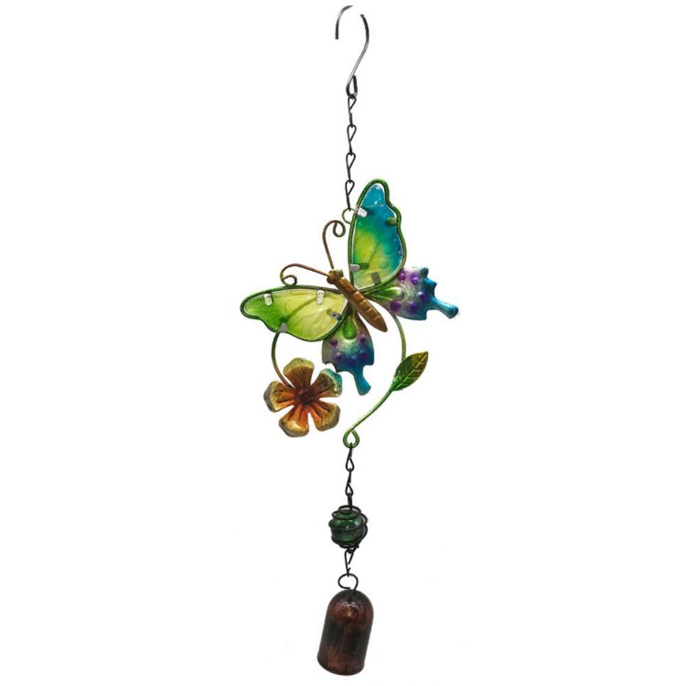 Mr. Garden 16 in. Butterfly And Flower Glass Painted Wind Chime Metal ...