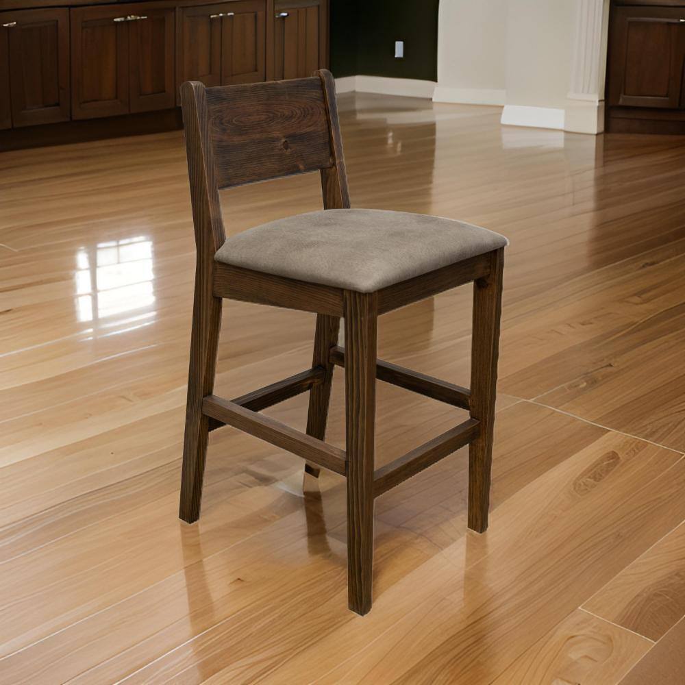 Benjara 30 in. Brown and Gray Low Back Wood Frame Bar Stool with ...