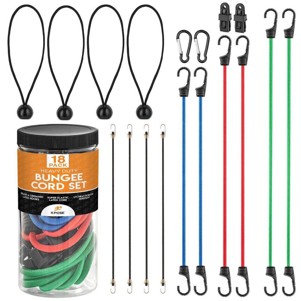 XPOSE SAFETY Heavy Duty Bungee Cords Kit - 18 pack - Assorted Sizes ...