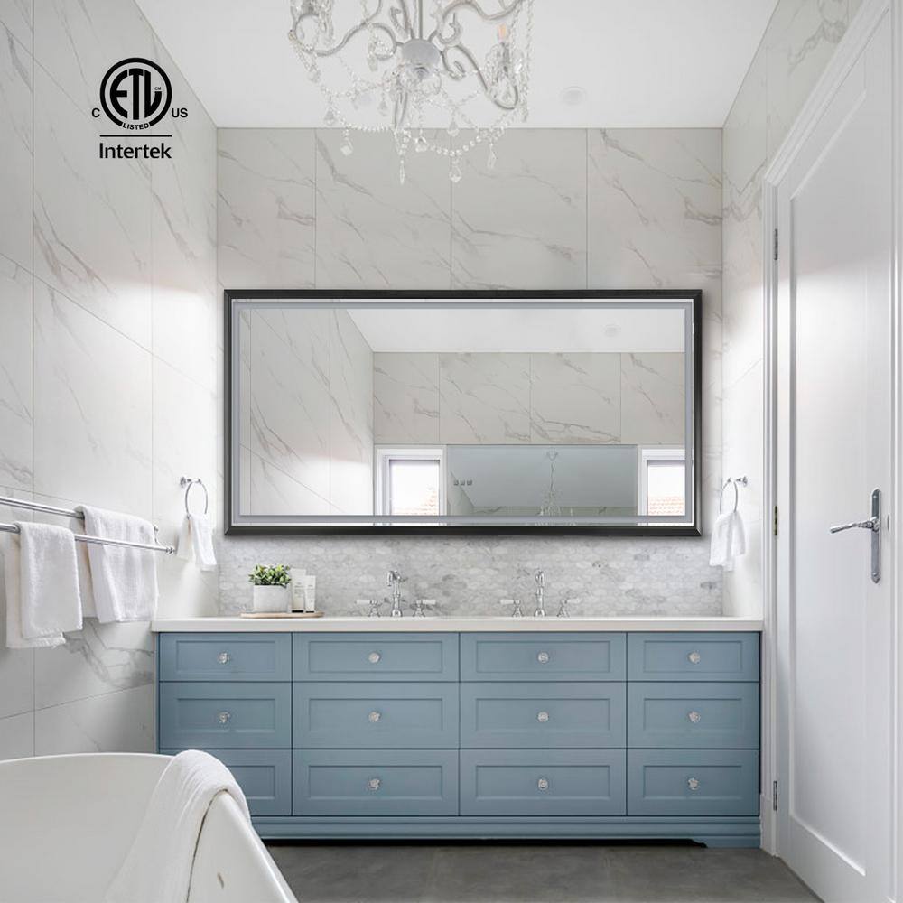 Interbath 60 in. W x 36 in. H Large Rectangular Framed Dimmable Wall Bathroom Vanity Mirror in ...