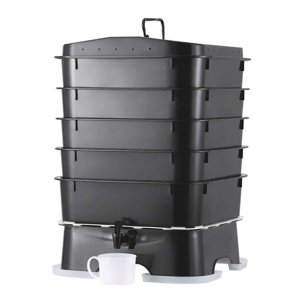 SKYSHALO 5-Tray Worm Composter, 50 l Worm Compost Bin Outdoor and ...