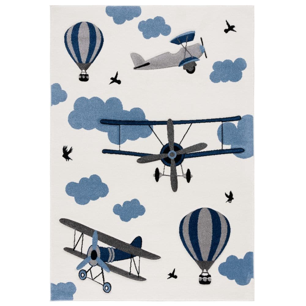 SAFAVIEH Carousel Kids 5 ft. x 8 ft. Ivory/Blue Helicopter Area Rug ...