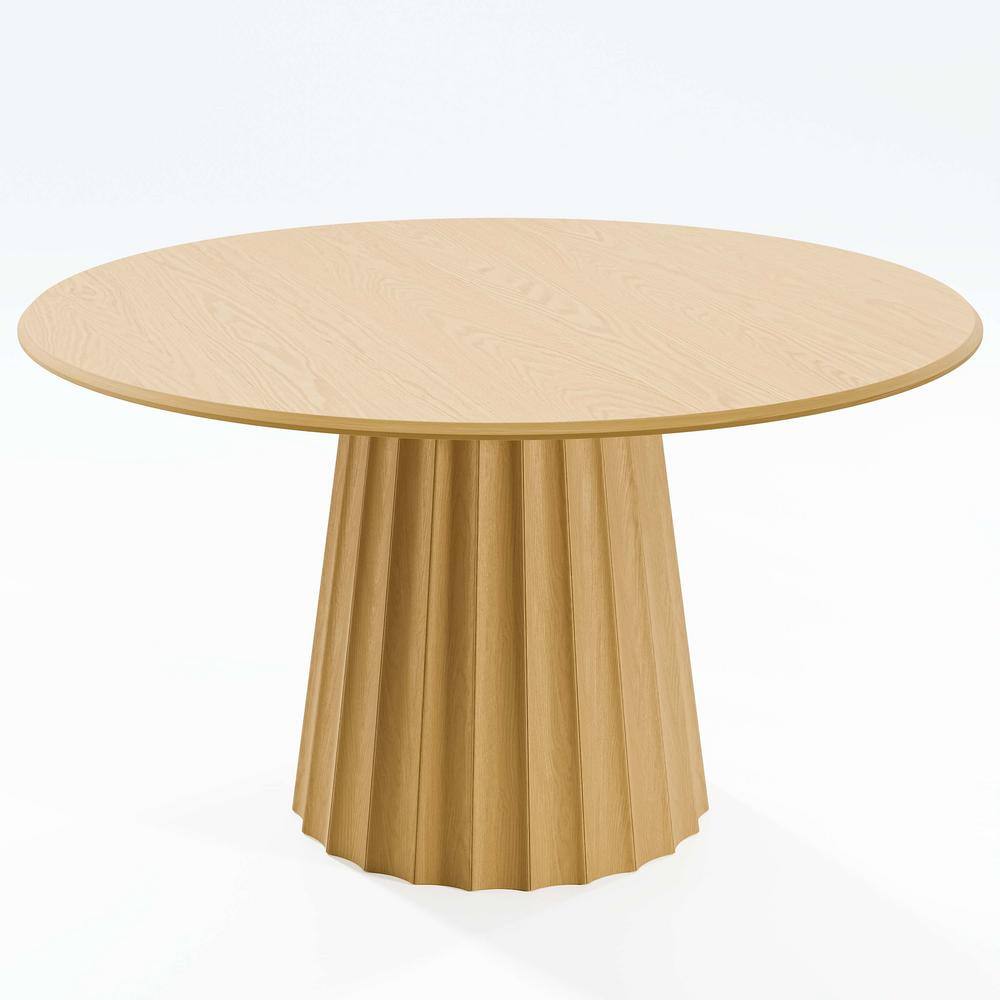 Dovelina 52 in. Solid Wood Natural Oak Pedestal Dining Table Round ...