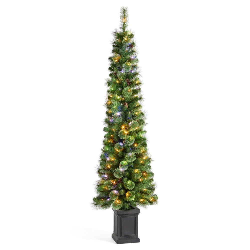 Glitzhome 6 ft. Pre-Lit Green Cashmere Pine Artificial Christmas Porch ...