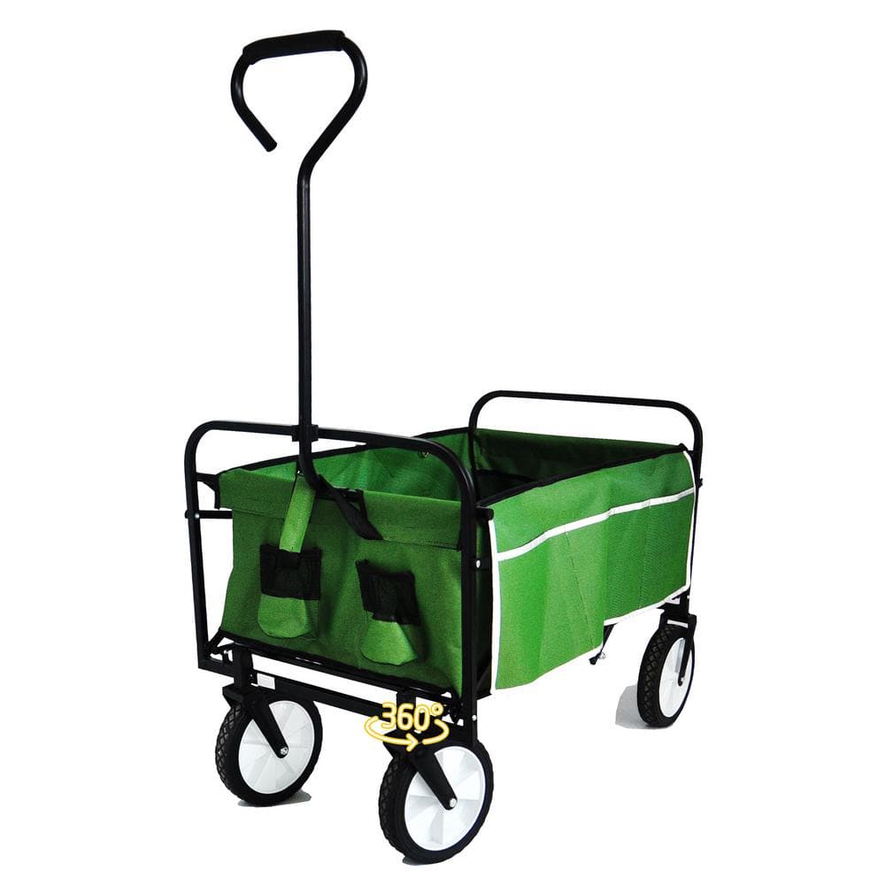 Amucolo 3.6 cu.ft. Durable Outdoor Utility Folding Steel Wagon Green ...