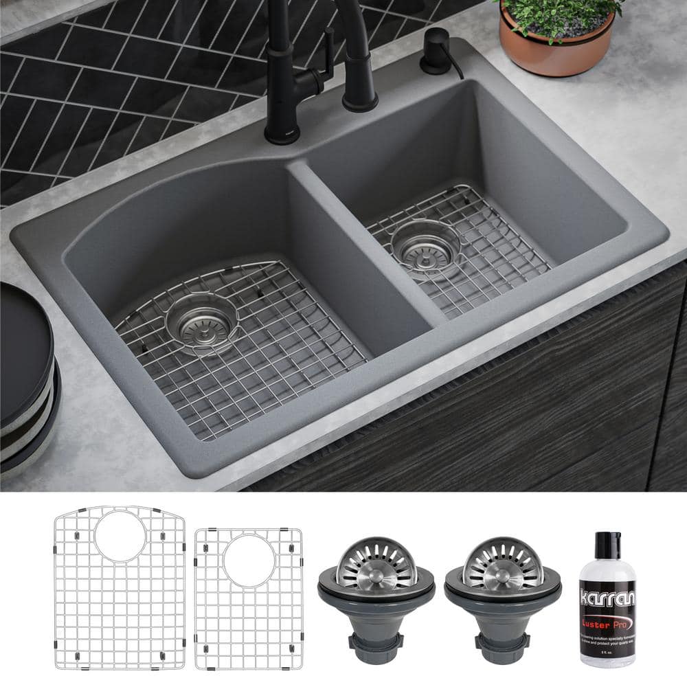 Reviews for Karran QT-610 Quartz/Granite 33 in. Double Bowl 60/40 Top ...