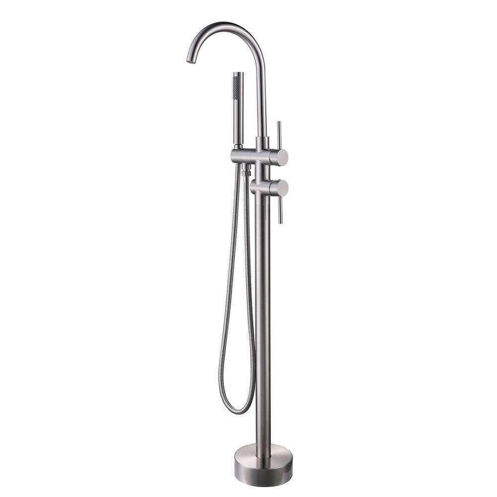 WELLFOR 3.3 GPM Double Handle Gooseneck Floor Mounted Free Standing Tub ...