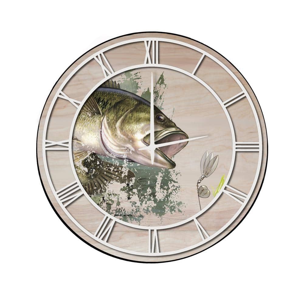 "Bass" Woodgrain Accent and White Numbers Imaged Wall Clock CL-BASS-IW ...