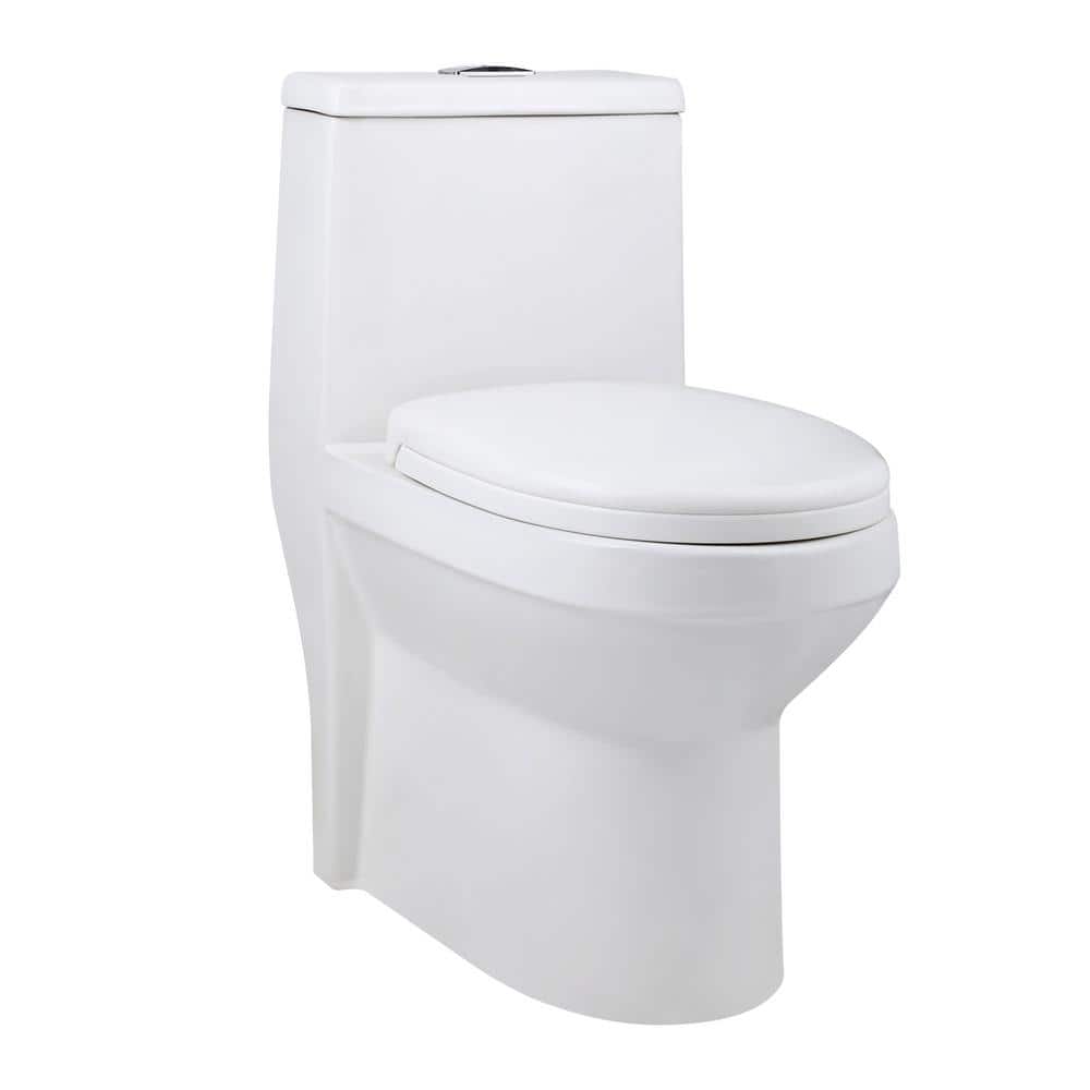 Findepot 1-Piece 0.8/1.28 GPF Dual Flush Compact Round Toilet in White ...