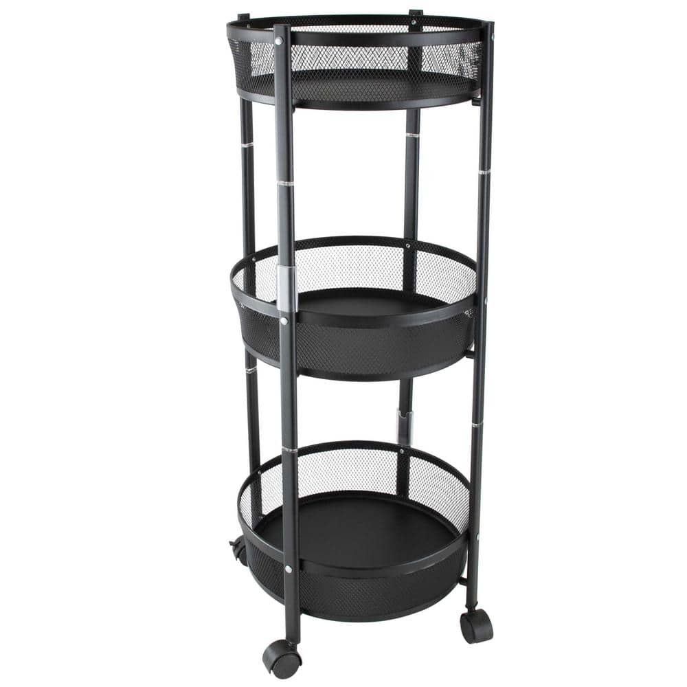 ORGANIZE IT ALL 3-Tier Foldable Round Storage Rolling Cart in Black ...