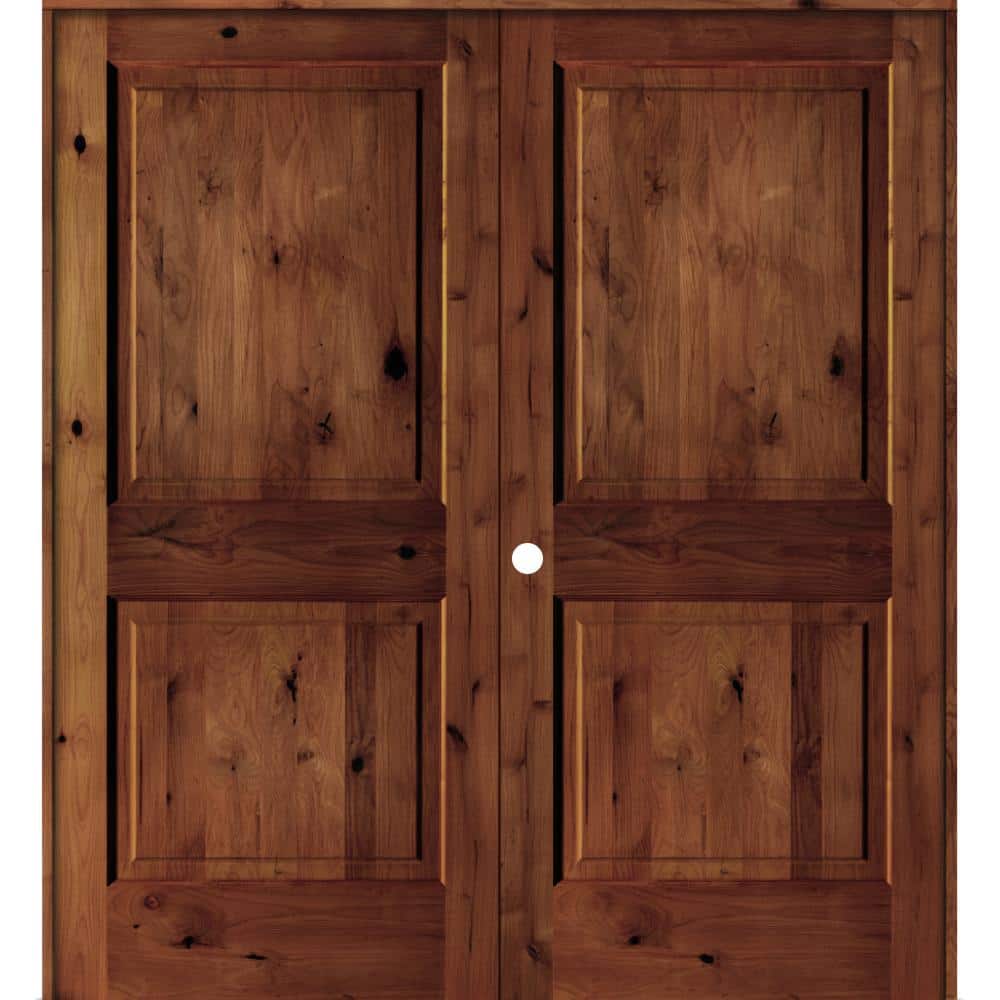 Krosswood Doors 60 in. x 80 in. Rustic Knotty Alder 2-Panel Square-Top ...