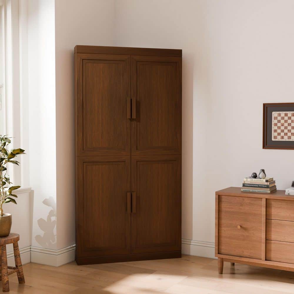 Reviews for Lirago Solid Wood Light Walnut 62 in. H Corner Cabinet ...