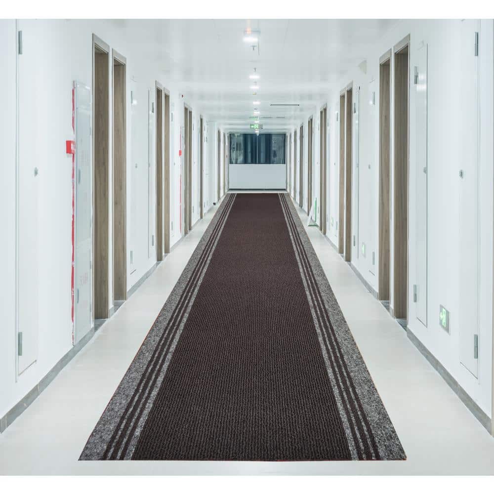 New Tracker Collection Brown 26 in. W x 468 in. L Stair Runner 84.62 sq ...