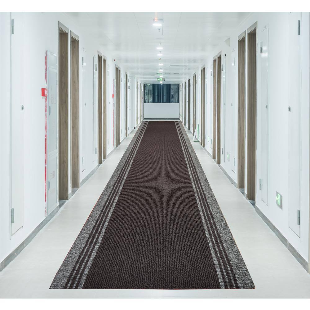 New Tracker Collection Brown 36 in. W x 108 in. L Stair Runner 27 sq ...