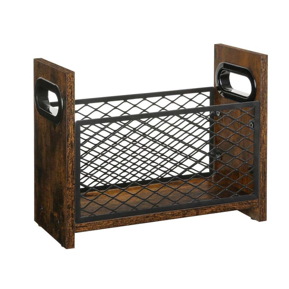 Rustic Brown 14 in. x 10.4 in. Wood Freestanding Magazine Rack ...