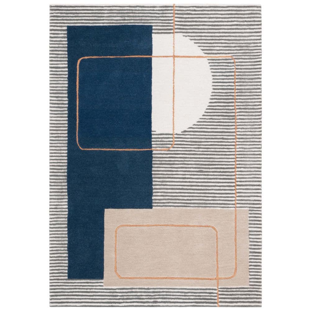 SAFAVIEH Ebony 5 ft. x 8 ft. Beige/Blue Abstract Modern Shapes Area Rug ...