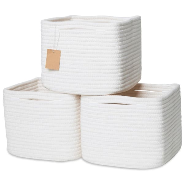 Off White 9 in. x 7 in. Cotton Rope Woven Cube Storage Decorative ...