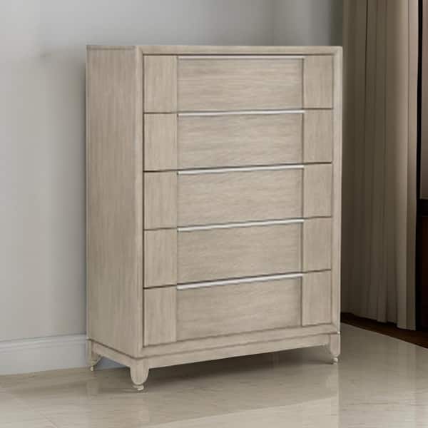 Benjara Beige and Pewter 5-Drawers 40 in. Chest of Drawers Dresser ...
