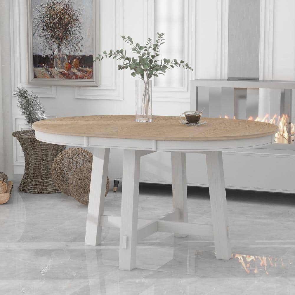 Zeus & Ruta 58 in. x 42 in. x 30 in. Round Extendable Dining Table in ...