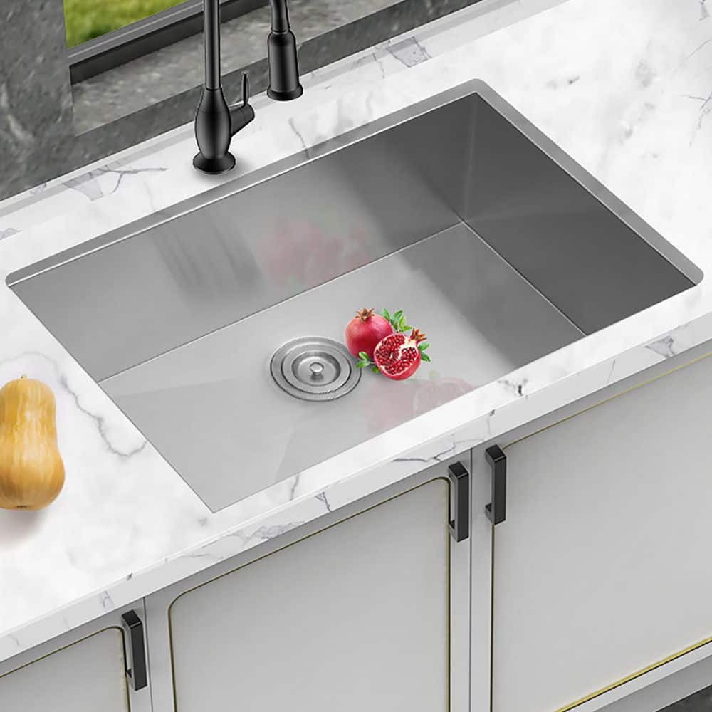 Dueyeeri 26 in. Undermount Single Bowl 16 Gauge Brushed Nickel ...