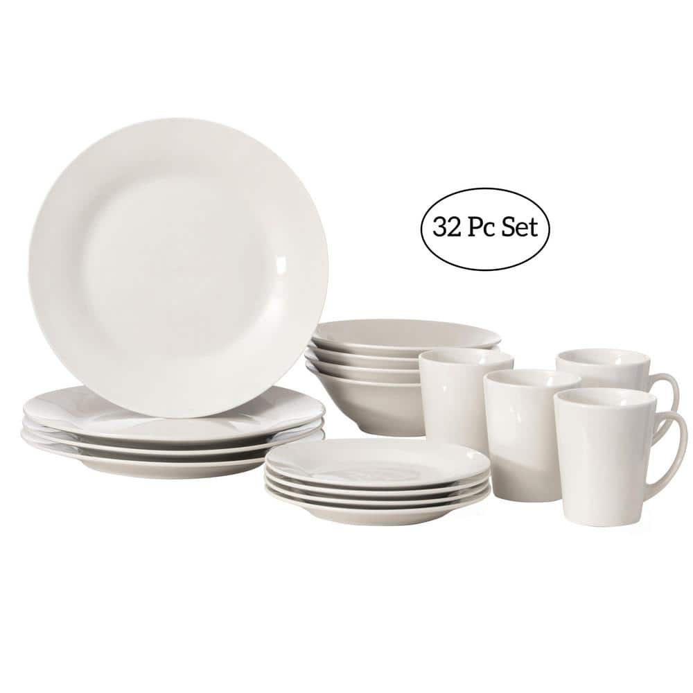 Quickway Imports 32-Piece Ceramic Dinnerware Set for 8-Person, Mugs ...