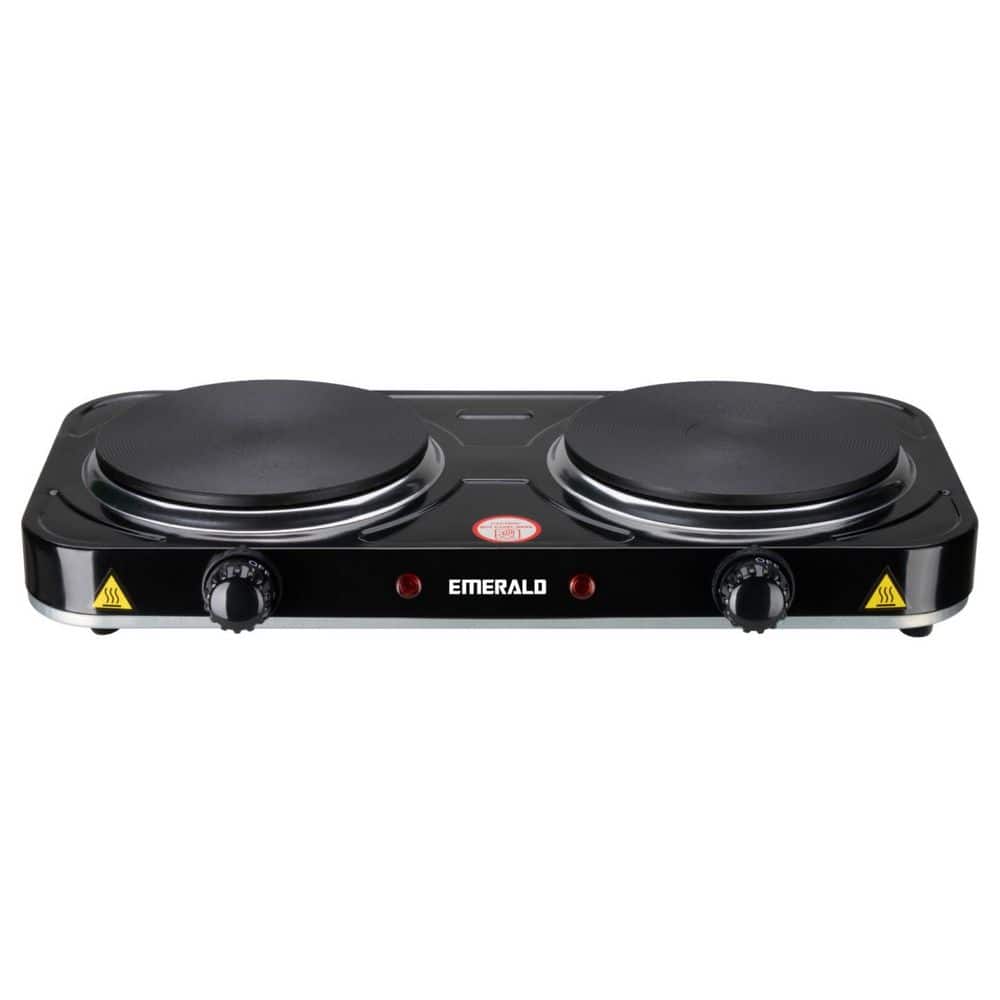 Emerald 2-Burner 6.1 in. Black Electric Hot Plate Stove 2000W (2x1000W ...